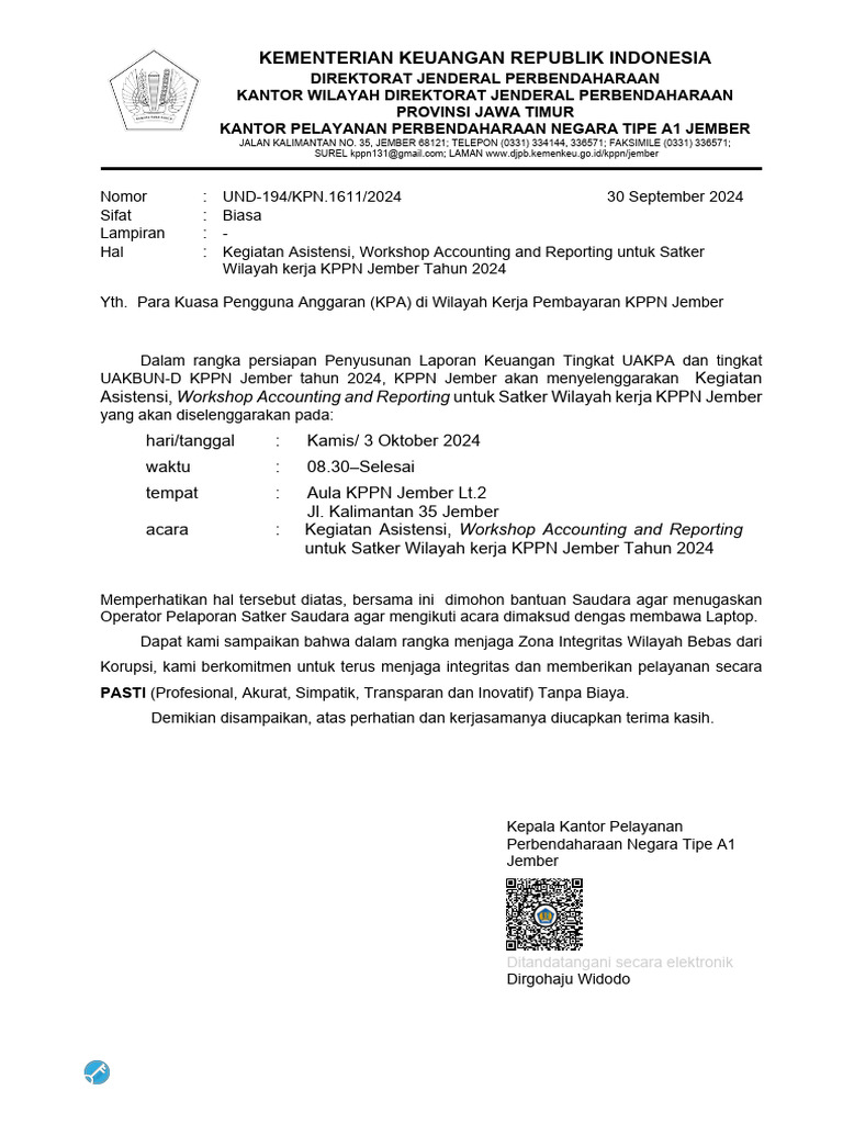 Kegiatan Asistensi Workshop Accounting and Reporting Untuk Satker Wilayah Kerja KPPN Jember ...