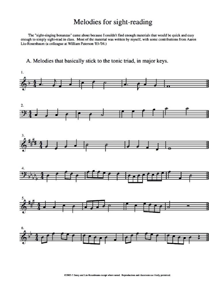 Sight Reading Music Worksheet | PDF