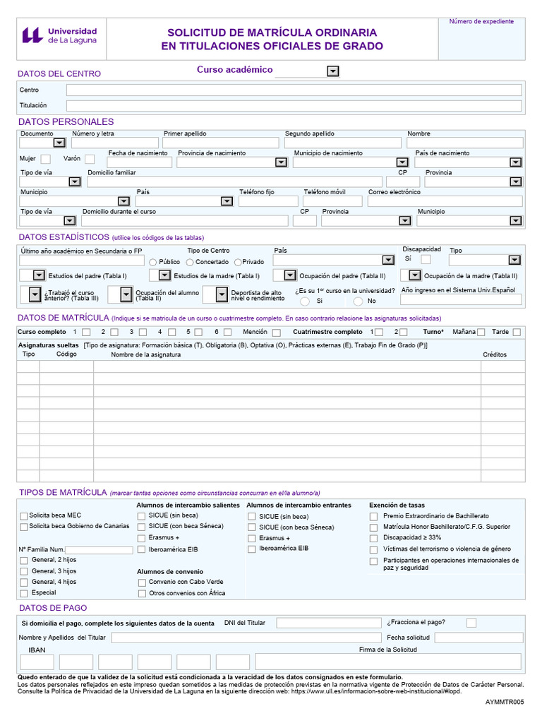 Formulario Matrícula de Grado | PDF