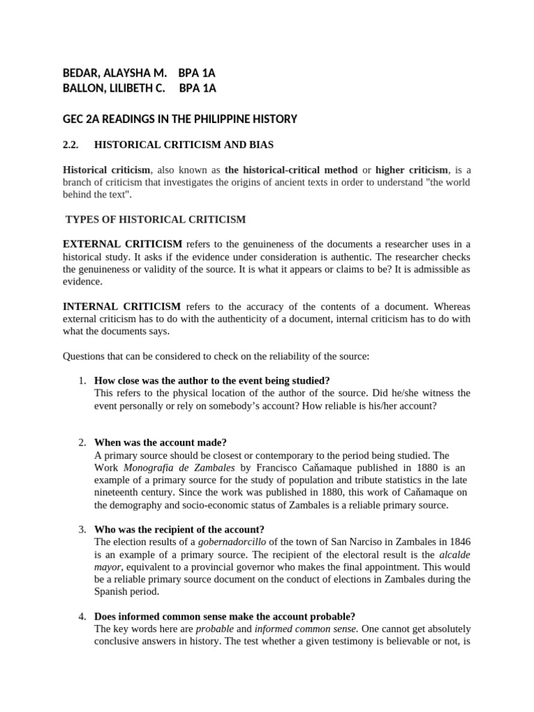 Historical Criticism and Bias 2 | PDF