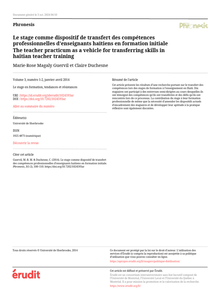 Marie-Rose Magaly Guervil Et Claire Duchesne: Phronesis | PDF