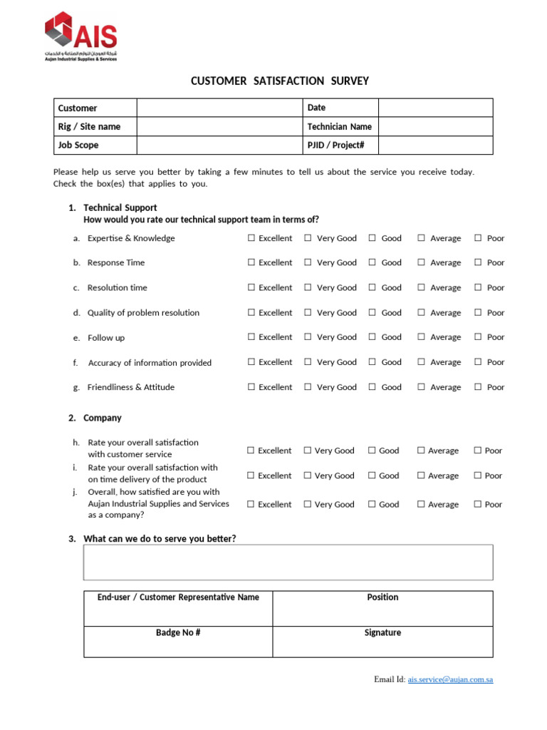 Ais - Customer Satisfaction Survey Form | PDF