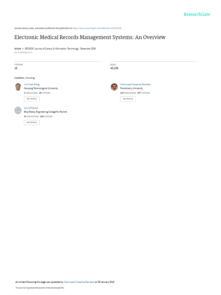 Electronic Medical Records Management Systems An Overview | PDF ...