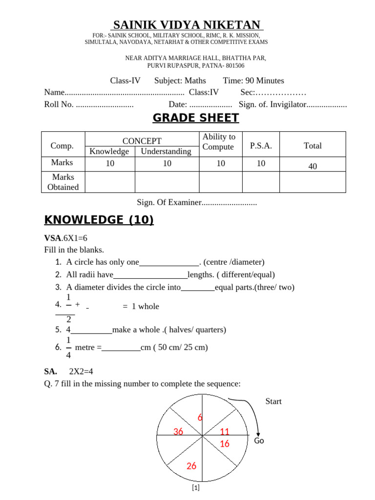 Class-4 Maths PT-2 | PDF