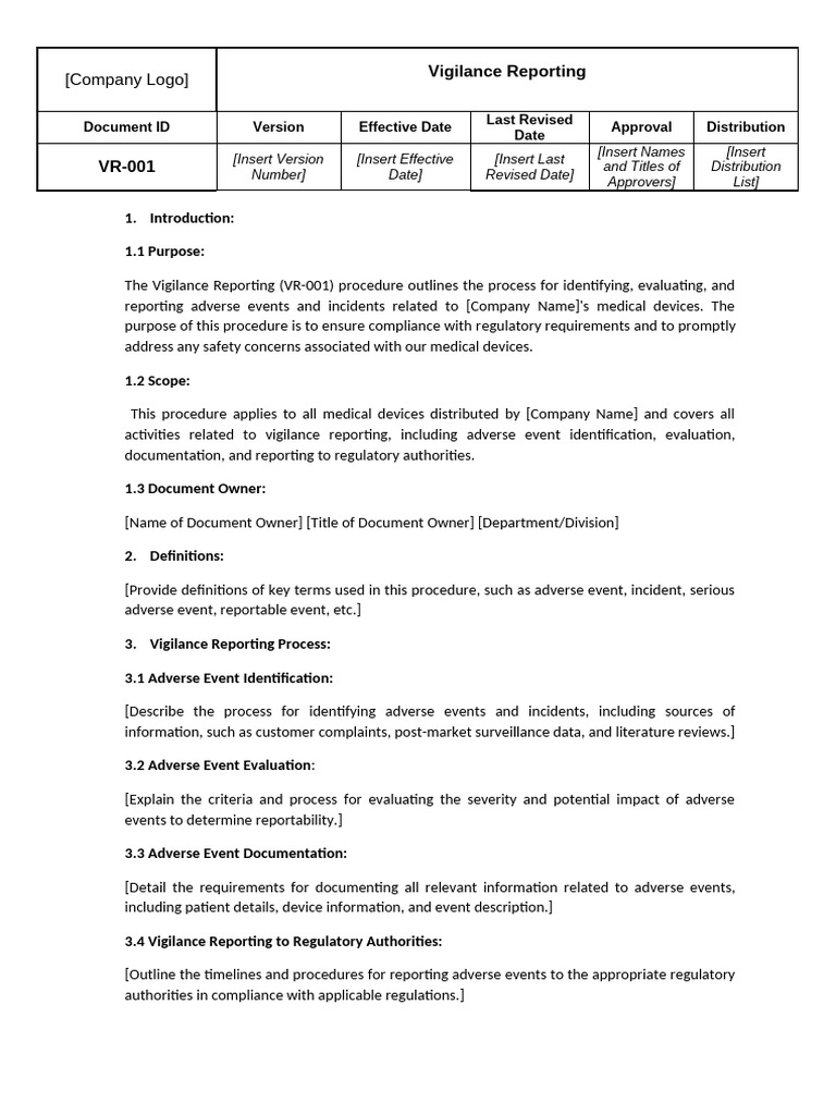 VR-001 Vigilance Reporting | PDF
