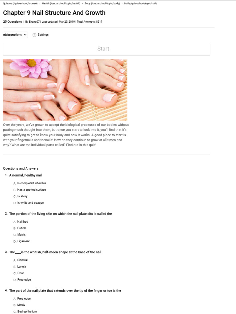 Chapter 9 Nail Structure and Growth - ProProfs Quiz | PDF | Nail ...