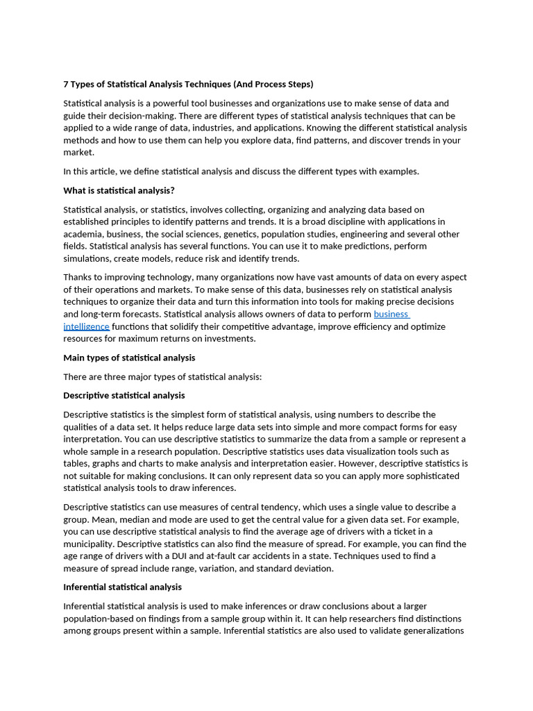 7 Types of Statistical Analysis Techniques | PDF