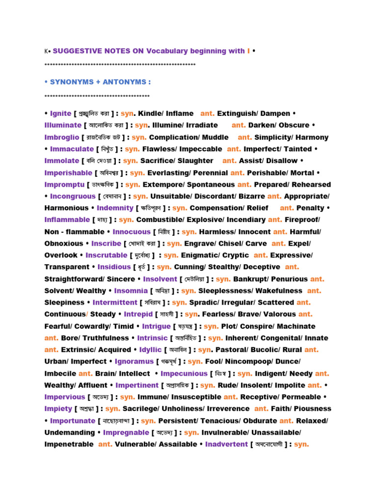 Suggestive Synonyms + Antonyns On I | PDF | Foreign Language Studies