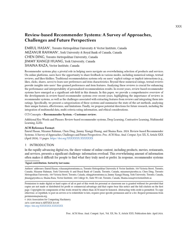 Review-Based Recommender Systems: A Survey of Approaches, Challenges ...