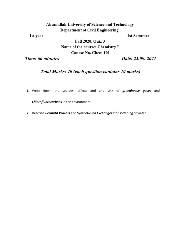 Chem 101 Quiz 3 Ques | PDF