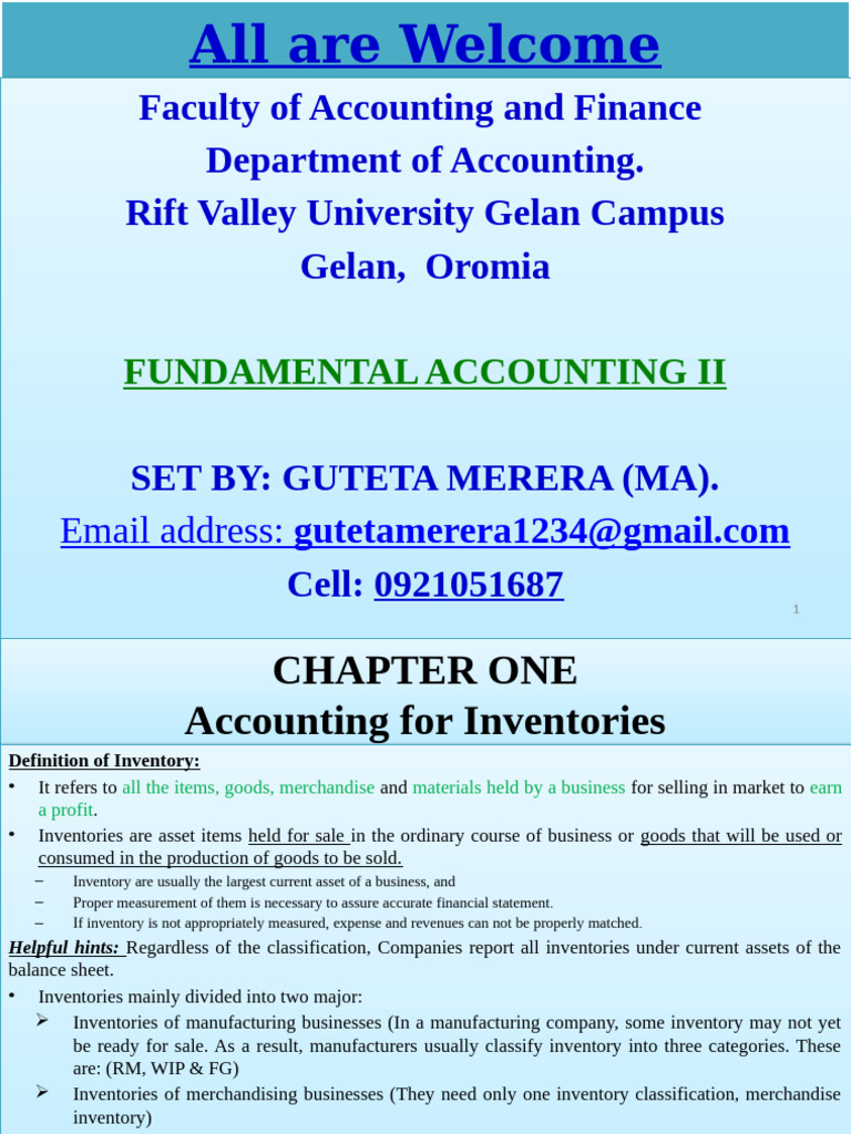 Fund. Acc. II - Chapter 1 | PDF | Inventory | Cost Of Goods Sold