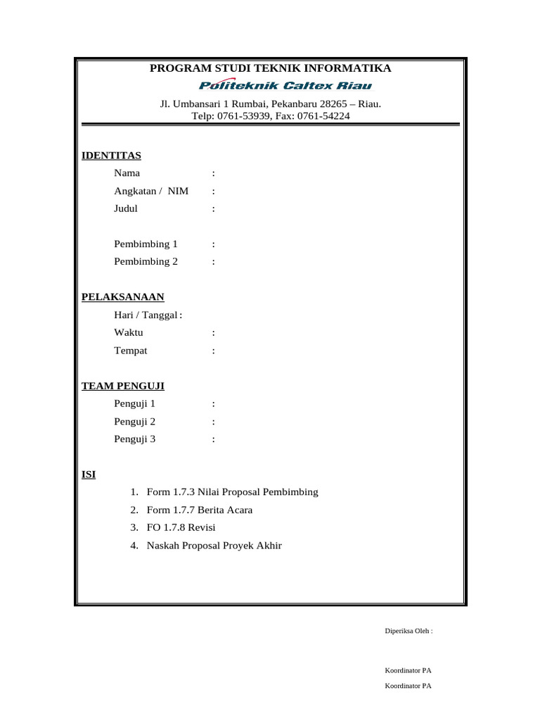 Cover - Depan - Sidang - Proposal Pembimbing | PDF