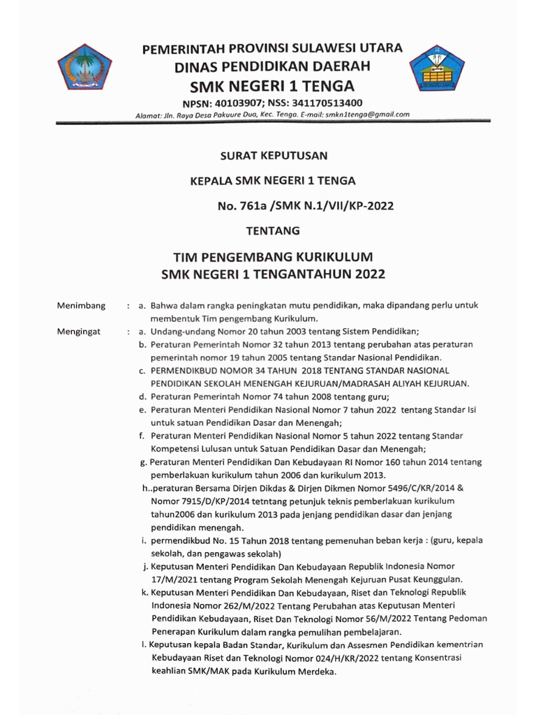 SK Tim Pengembang Kurikulum | PDF