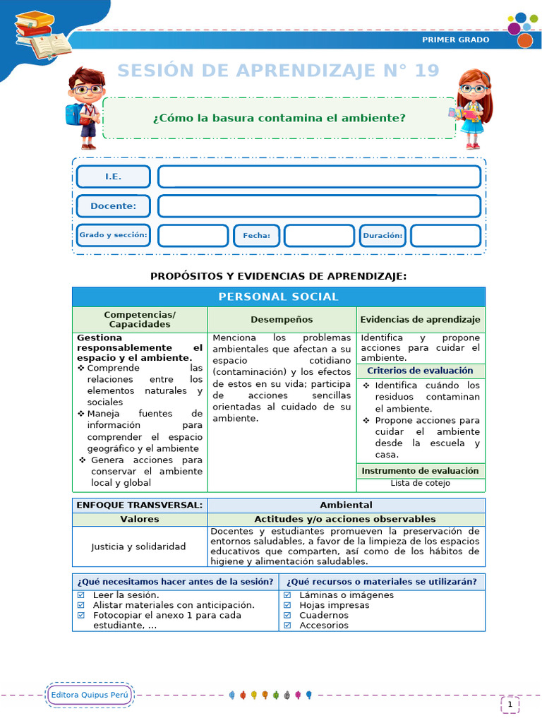 Sesiones de Aprendizaje - Semana 3 - UD IV - Editora Quipus Perú | PDF