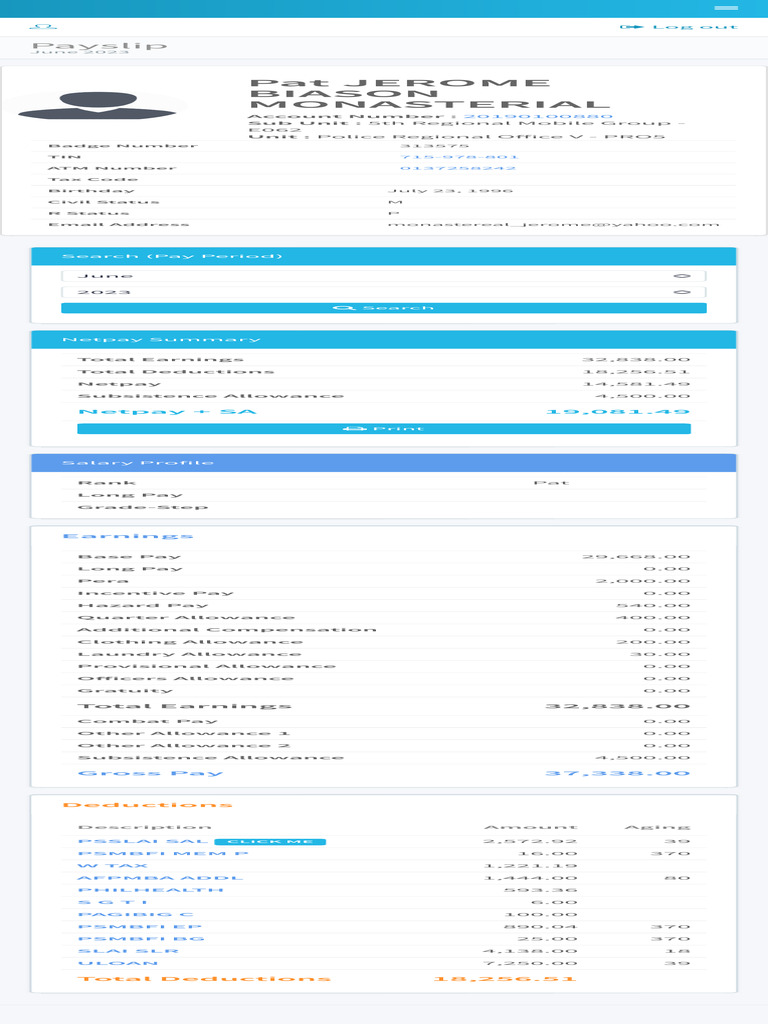 PNP Payslip Portal Payslip | PDF