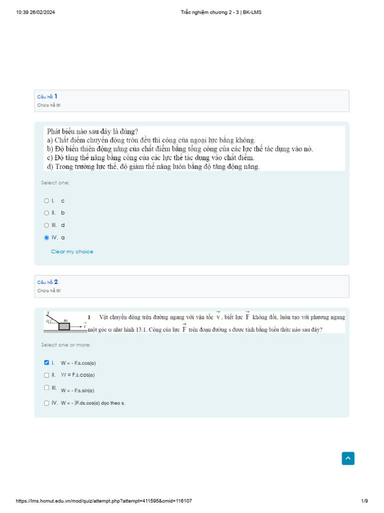 Trắc nghiệm chương 2 3 - BK LMS | PDF