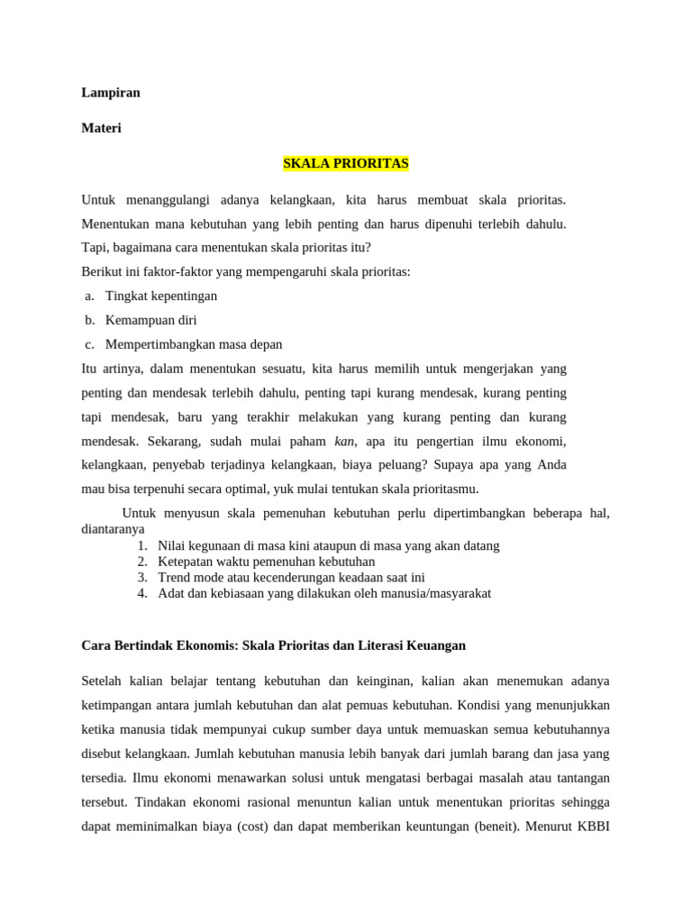 Lampiran Materi SKALA PRIORITAS & BIAYA PELUANG | PDF