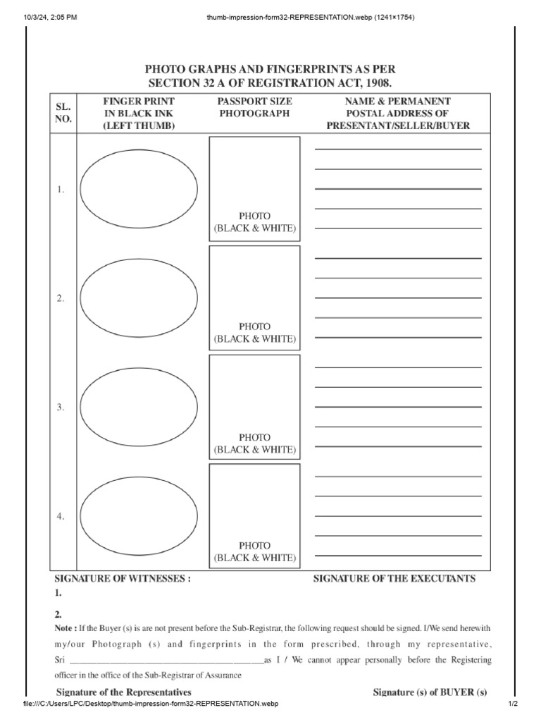 Thumb Impression Form32 REPRESENTATION | PDF