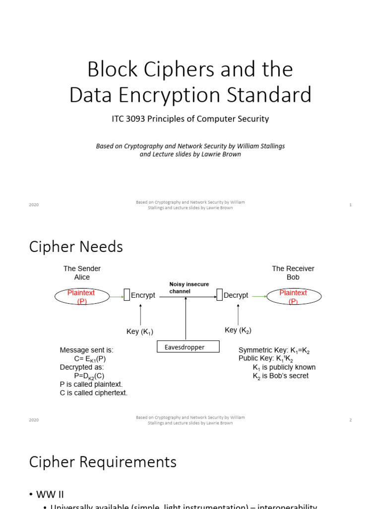 ComSec 03 Block Ciphers DES | PDF