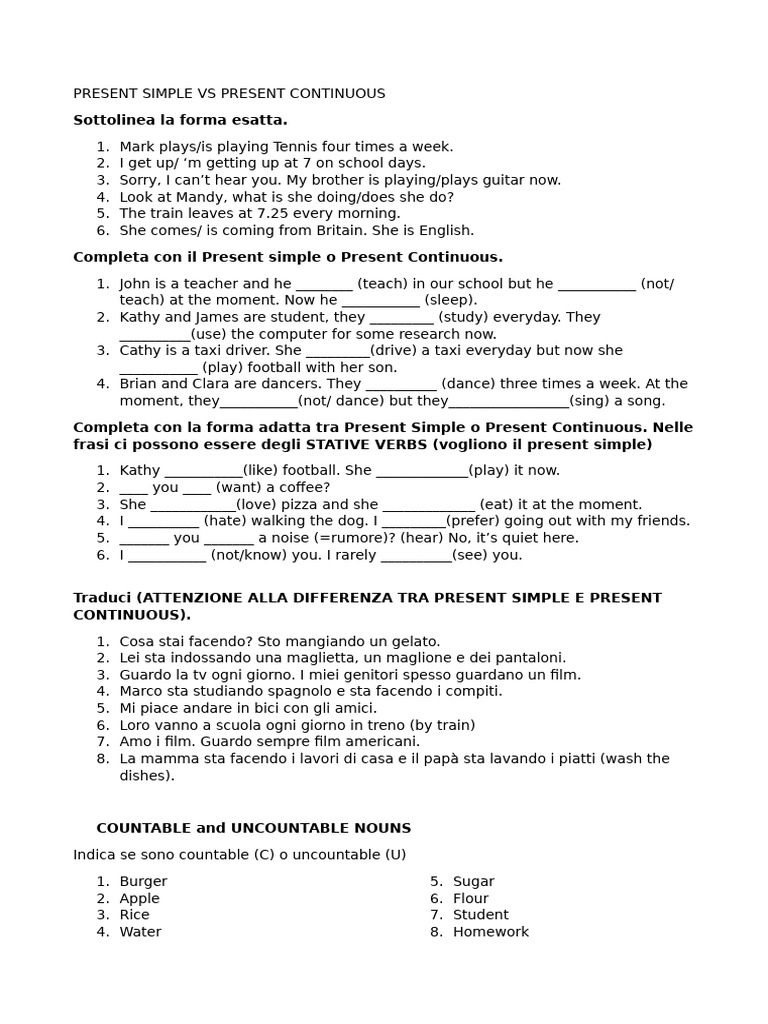 Present Simple VS Continuous Countable and Uncountable | PDF | Language ...