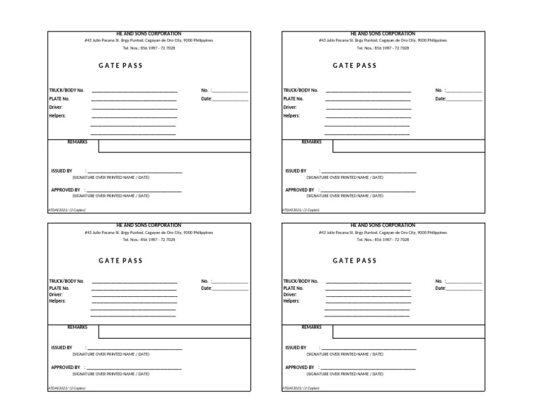 Gate Pass Form 2021v1 | PDF