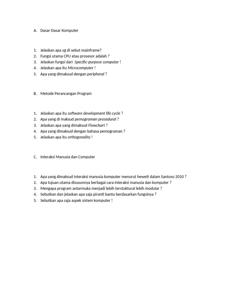 Soal Uts Dasar Komputer, MPP, IMK | PDF