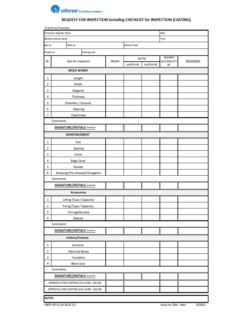 ATTACHMENTS_PRODUCTION_INSPECTION CHECKLIST - Copy | PDF
