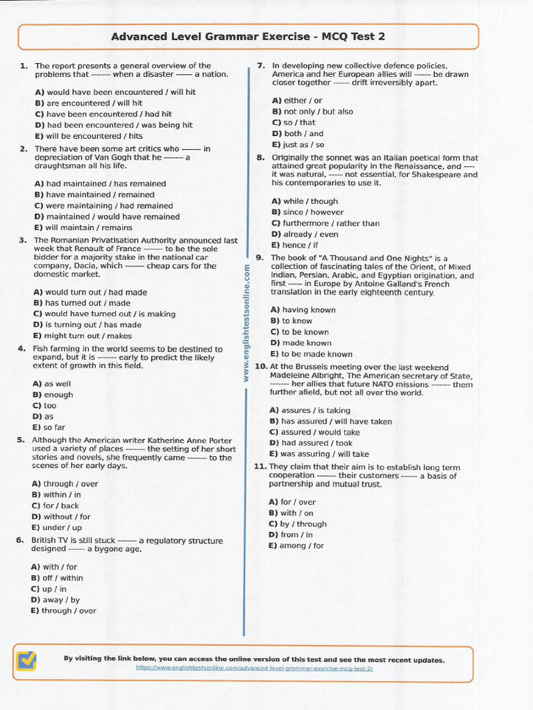 Advanced Level Grammar Exercise 2 Pdf