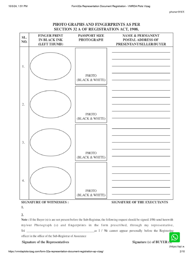 Form32a Representation Document Registration - VMRDA Plots Vizag | PDF