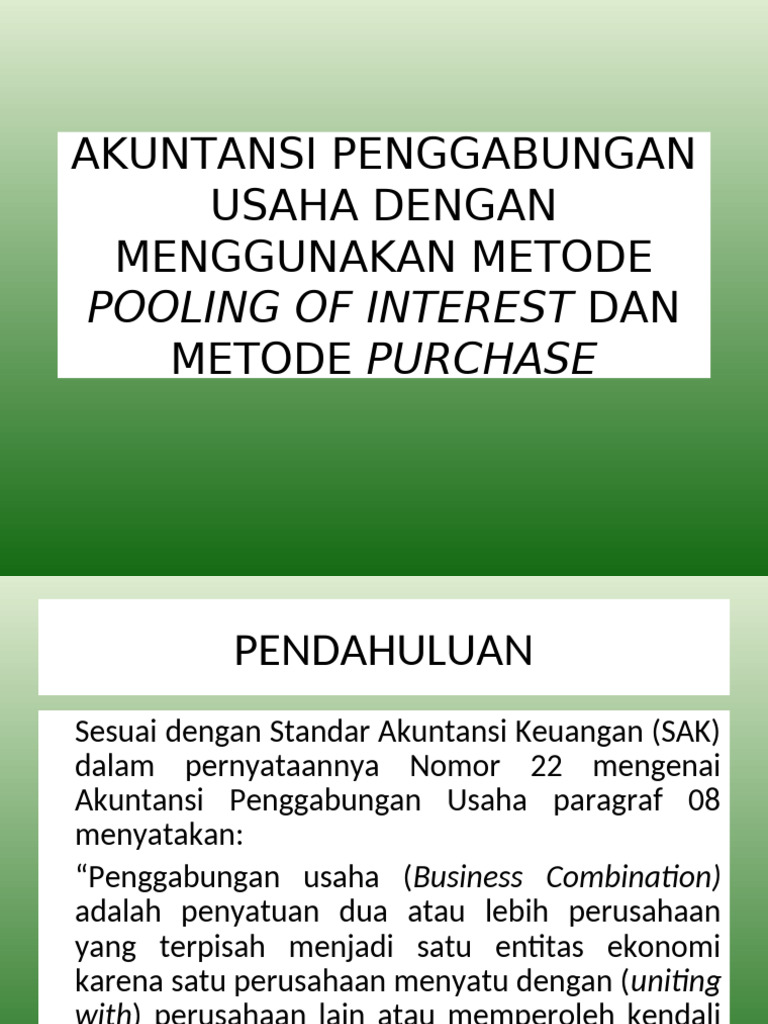 Akuntansi Penggabungan Usaha Dengan Menggunakan Metode Pooling of | PDF
