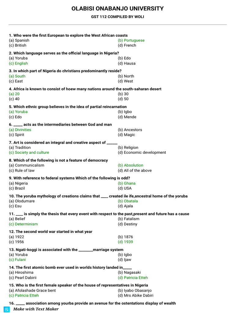 GST 112 Compiled by Woli | PDF