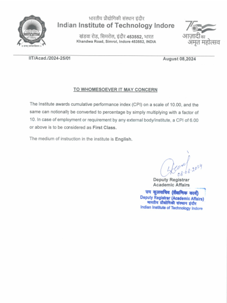 Grading System and Medium of Instruction-IIT Indore | PDF