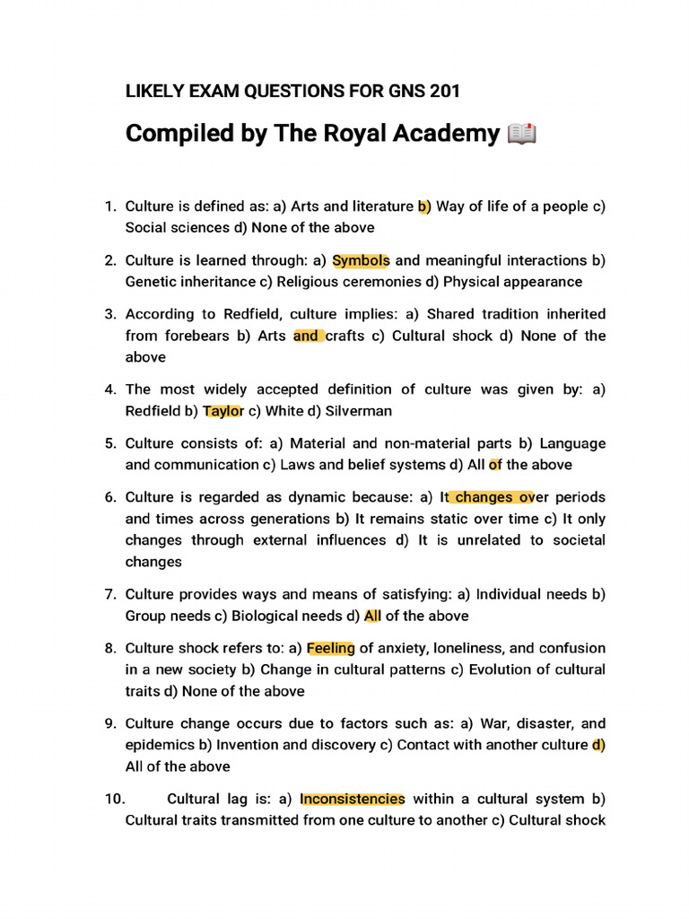 Gns 201 Likely Exam Questions | PDF