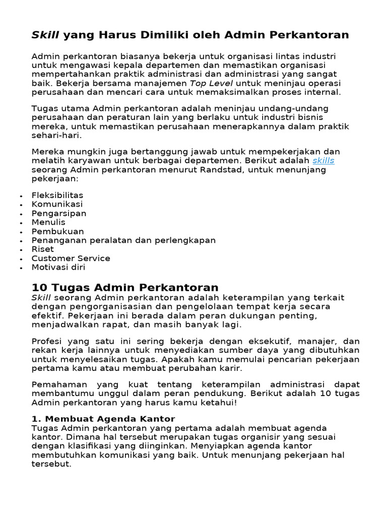 Skill Yang Harus Dimiliki Oleh Admin Perkantoran | PDF