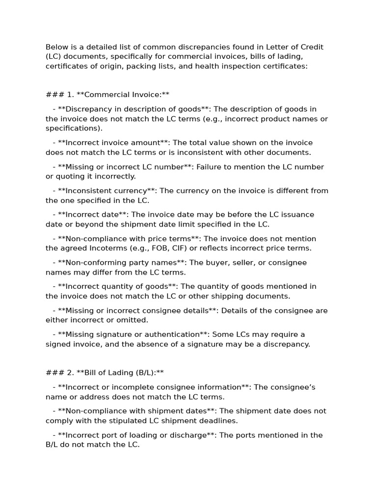 Discrepant Responses Chatgpt | PDF | Letter Of Credit | Invoice
