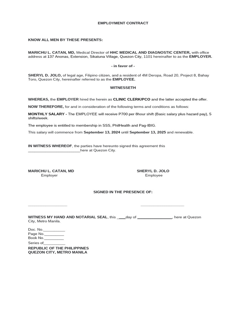 Clinic Clerk PCO Contract | PDF