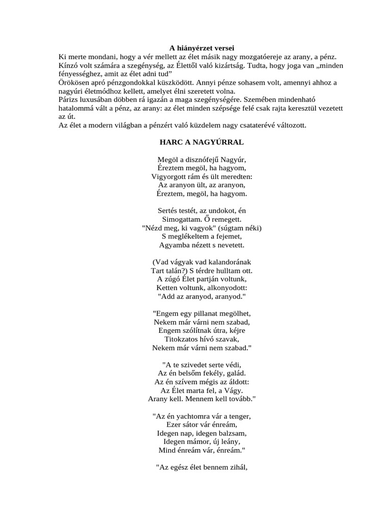 A Hiányérzet Versei | PDF