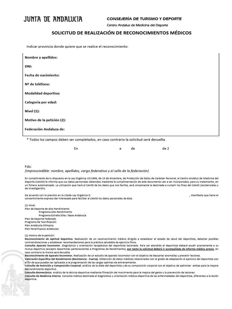 Solicitud de Realizacion de Reconocimientos Medicos Rellenable 2 | PDF