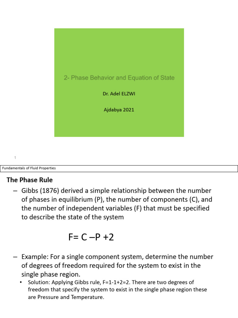 phase behaviour and EOS | PDF