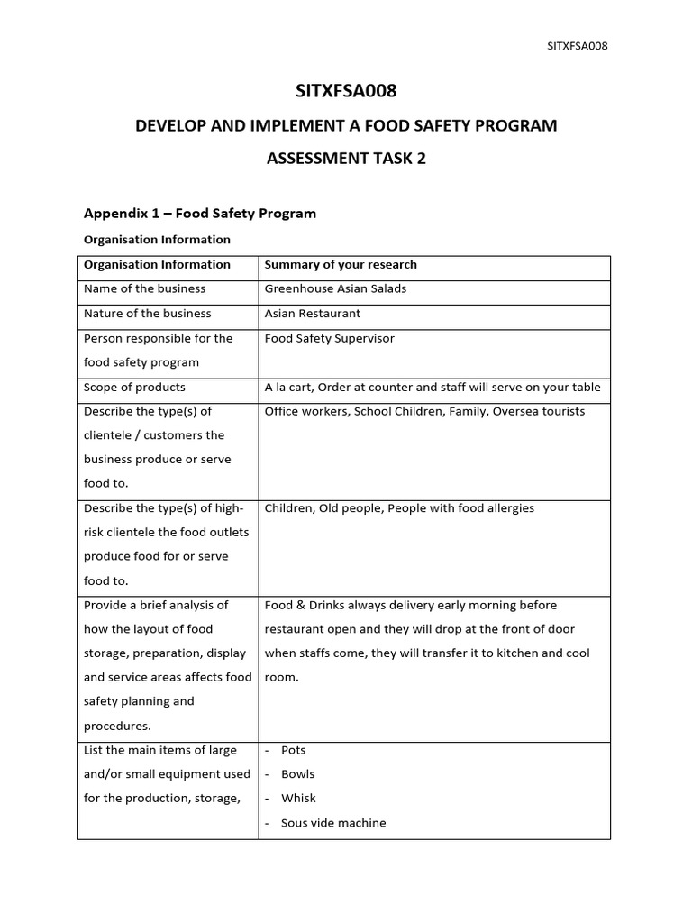 SITXFSA008 Assessment Task 2.PDF | PDF
