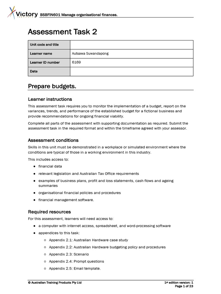BSBFIN601 Assessment Task 2 PDF | PDF