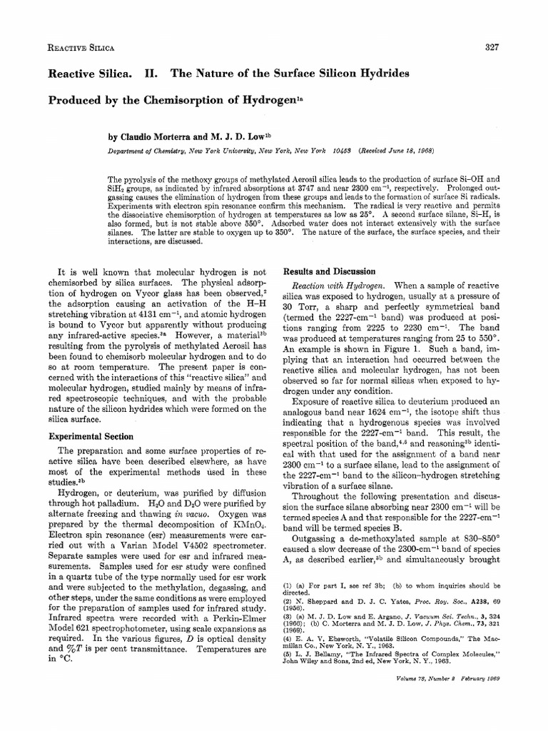 Reactive Silica. 11. The Nature of The Surface Silicon Hydrides | PDF