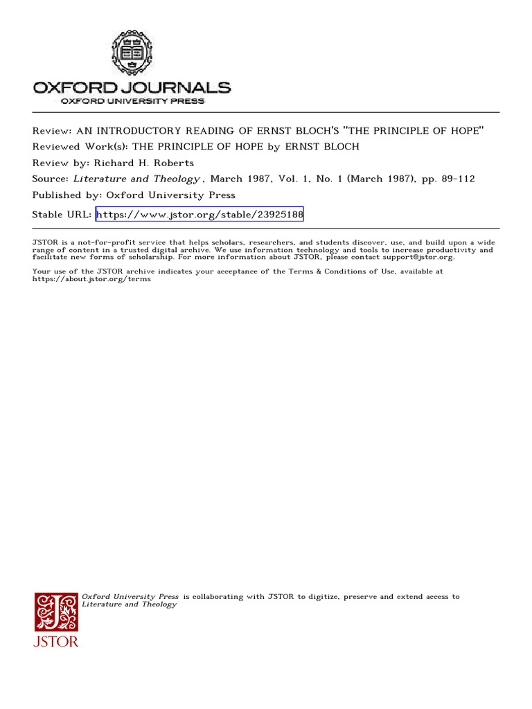 Roberts - An Introductory Reading of Ernst Bloch | PDF