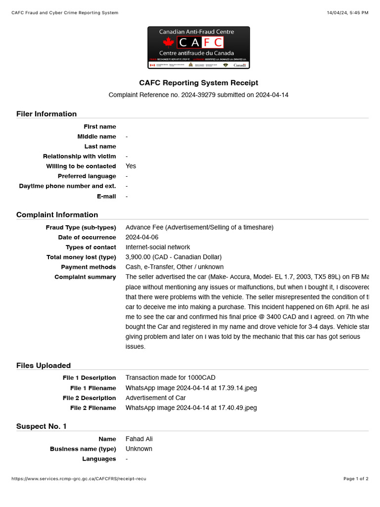 CAFC Fraud Reporting Overview | PDF