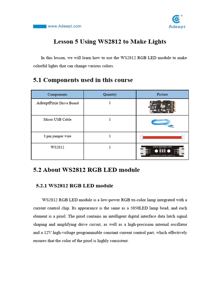 Lesson 5 Using WS2812 to Make Lights | PDF