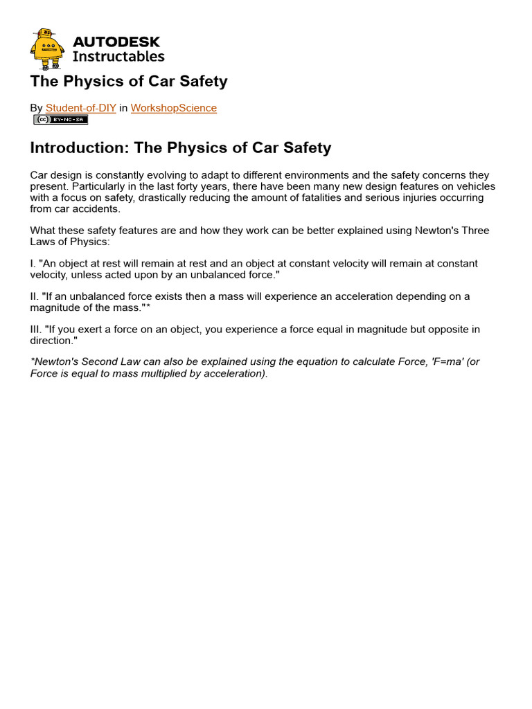 The Physics of Car Safety - 6 Steps - Instructables | PDF | Airbag | Force The Physics of Car Safety - 6 Steps - Instructables | PDF | Airbag | Force