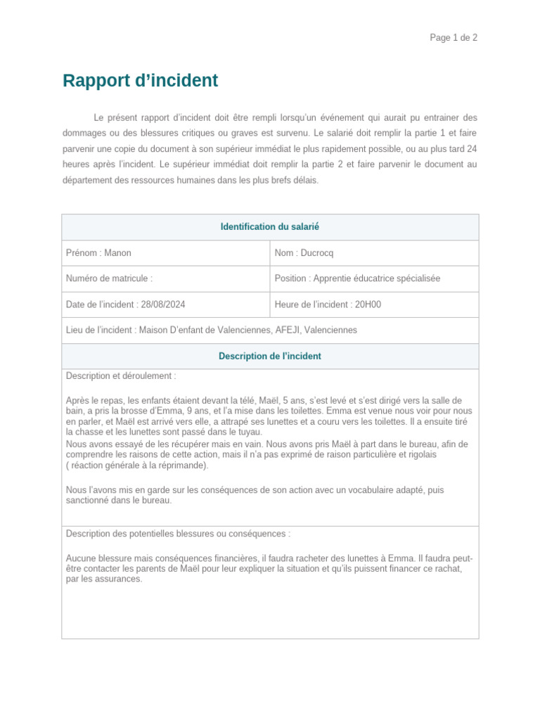Note D'incident | PDF