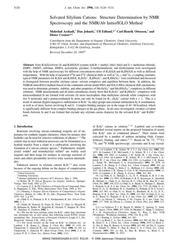 Solvated Silylium Cations Structure Dete | PDF | Coordination Complex | Solvation