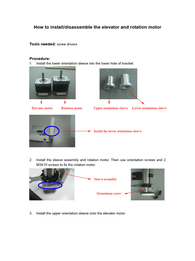 How to install the elevator and rotation motor | PDF