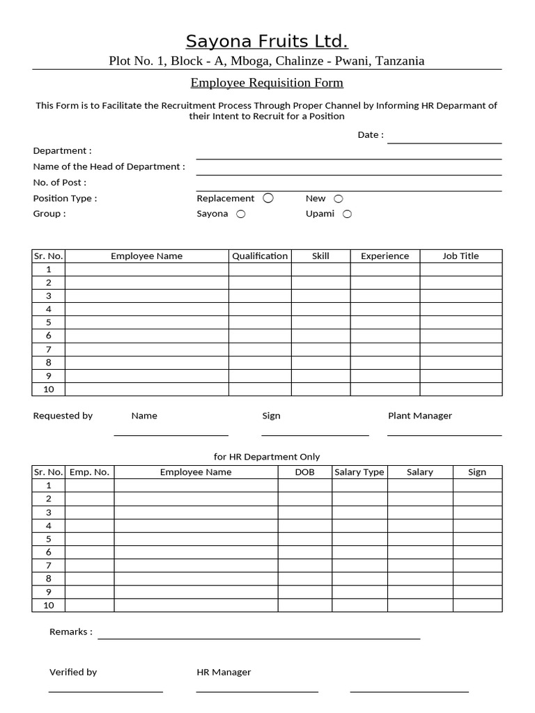 Employee Requisition Form | PDF